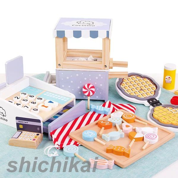 【楽天市場】木製 おままごと ワッフル キャンディ ポップコーン キャッシャーセット ごっこ遊び 木のおもちゃ 子供 キッズ 木のおままごと ...
