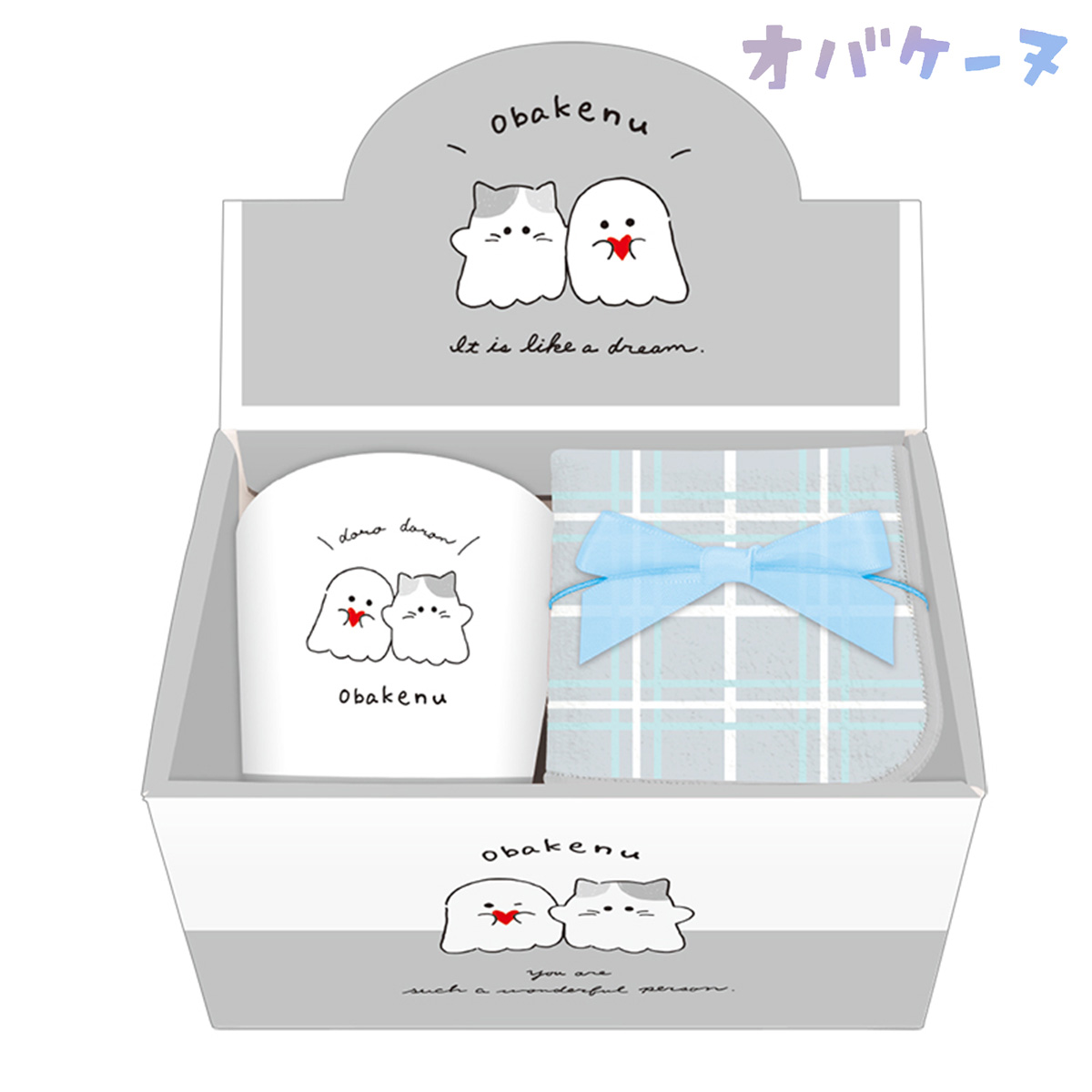 【楽天市場】オバケーヌ ギフトセット タオル付マグカップ [ マグカップ タオルハンカチ ヘアゴム ニャンコーヌ おばけ シンプル シック ...