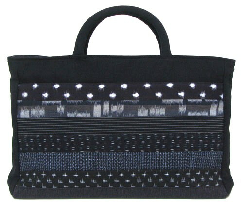 【楽天市場】日本製 福岡県伝統工芸品和柄 ト−トバッグ 六段横縞パッチワーク久留米絣バッグ 手提げバック 黒色：和風雑貨 不知火