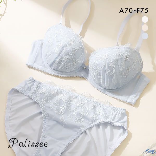 【楽天市場】パリーゼ Palissee ル・ヌーリュバン ブラジャー ショーツ セット ナイスフィット ABCDEF リボン柄 ラメ刺繍 淡色 ブラセット 大きいサイズ レディース 全3色 ...