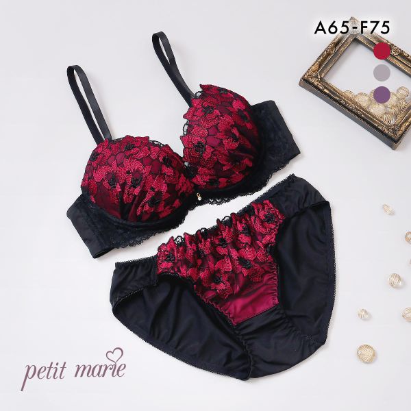 【楽天市場】プチマリー リッチフルール ブラセット ABCDEF ブラジャー ショーツ セット petit marie BLACK レディース 全3色 A65-M-F75-L ...