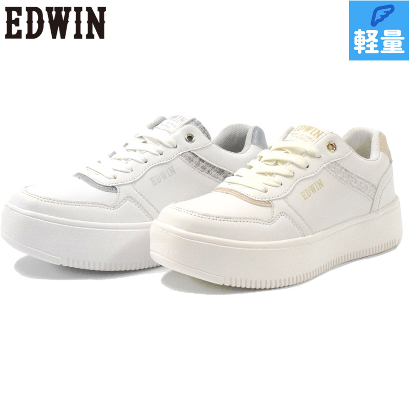 【楽天市場】エドウィン レディース スニーカー 靴 シューズ ローカット 厚底 軽量 軽い 紐靴 シンプル コートタイプ カジュアル 通学 ...
