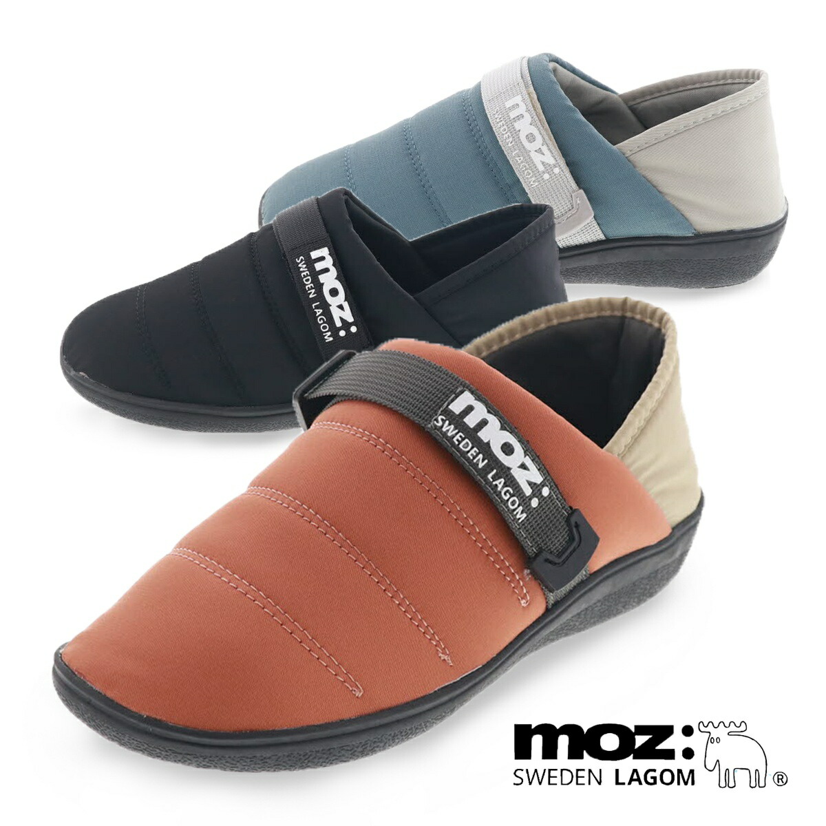 【楽天市場】moz モズ 靴 レディース スリッポン カジュアル モック シューズ ルームスリッパ キルティング ベルクロベルト MOZ 19104 オレンジ/ブルー/ブラック S M L ...