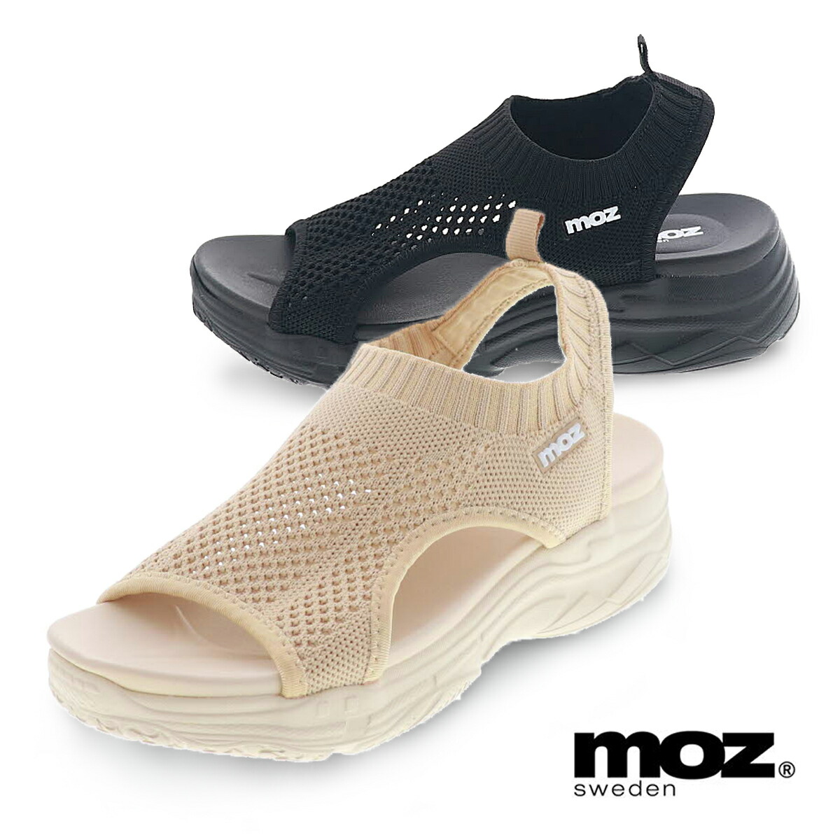 【楽天市場】MOZ モズ 靴 レディースサンダル 足にフィットする メッシュ ニット コンフォート サンダル 夏サンダル 厚底 MZ - 8889 ベージュ/ブラック S M L LL：靴の ...