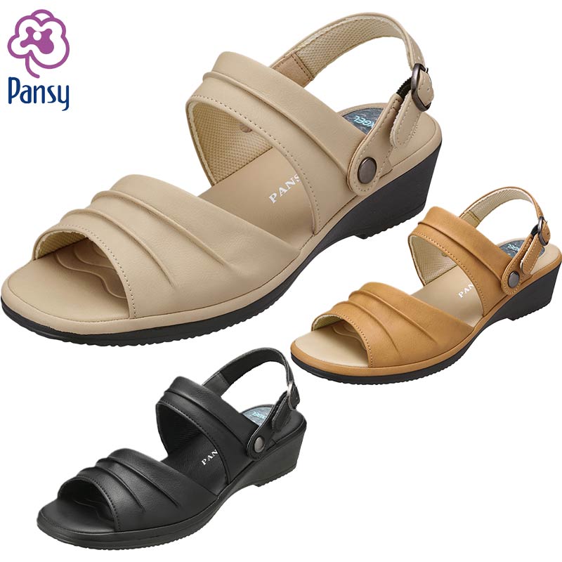 【楽天市場】パンジー レディース サンダル 靴 シューズ コンフォート バックベルト 屈曲 抗菌 ブラック 黒 ベージュ 送料無料 Pansy ...