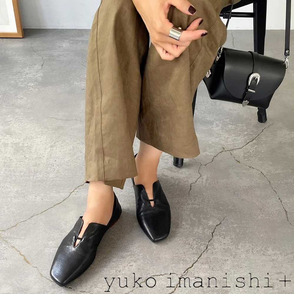 【楽天市場】ユーコ イマニシ yuko imanishi + 721082 ブラック 甲深 オブリック・スクエアトゥ フラット スリッポンシューズ 「靴」：靴のシナガワ