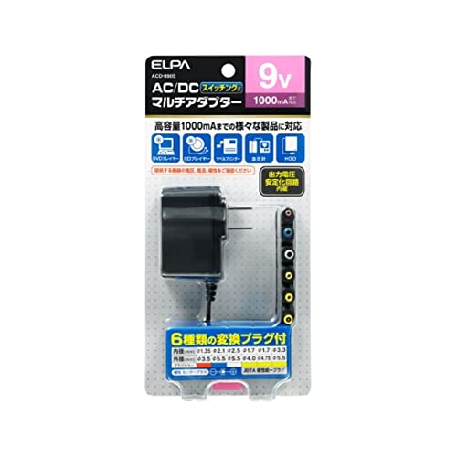 【楽天市場】エルパ (ELPA) AC-DCマルチアダプター 変換アダプタ AC100V 50/60Hz 定格出力:DC9V/1000mA 約1.8m AC：ショウマーケット