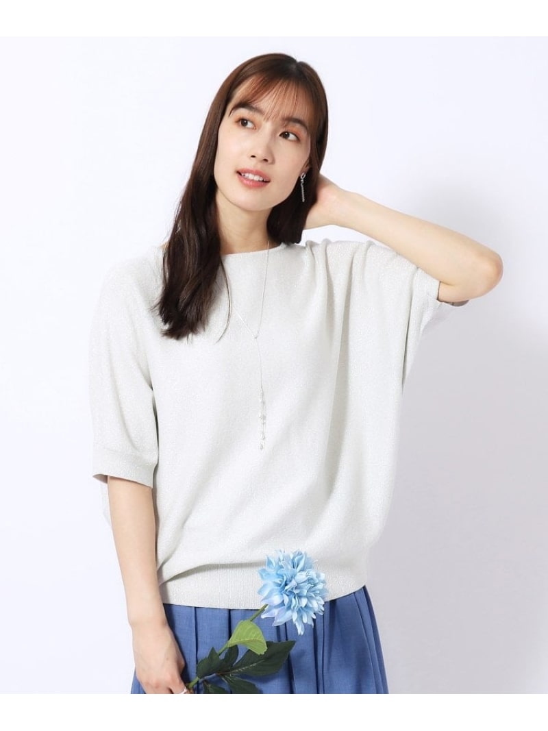 【楽天市場】【SALE／10%OFF】【きらっと華やぐ】ラメが大人上品 ドルマンボートネック5分袖ニット SHOO・LA・RUE シューラルー トップス ニット シルバー ゴールド イエロー ...