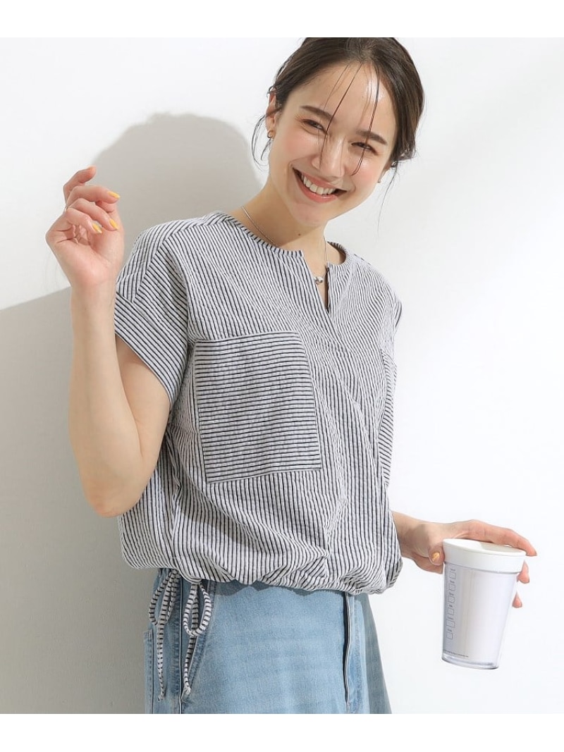 【楽天市場】【SALE／50%OFF】【洗える/S-LL】シルエット変化を楽しめる サッカーストライプ柄スキッパートップス SHOO・LA ...