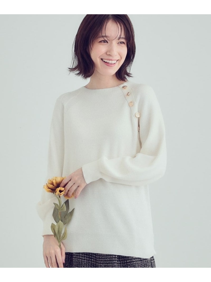 【楽天市場】【SALE／5%OFF】【S-LL/洗える】きらっとラメが華やか 肩金ボタンニット SHOO・LA・RUE シューラルー トップス ニット ホワイト グレー グリーン ネイビー ...