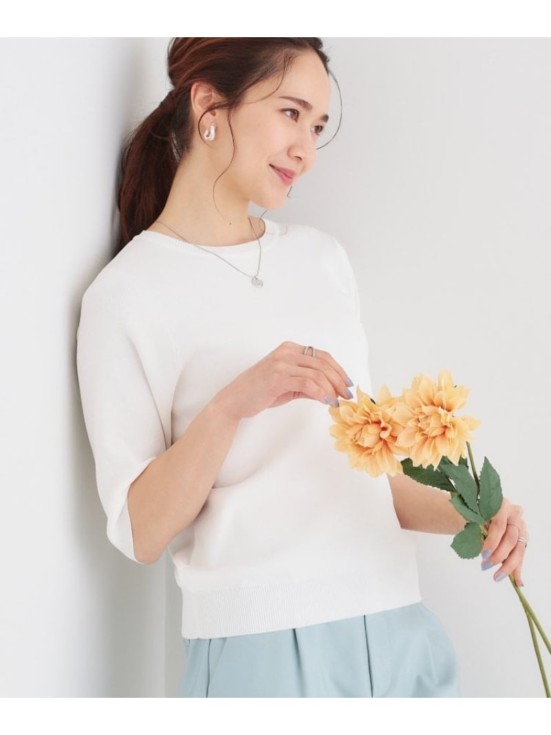 【楽天市場】【SALE／30%OFF】【高レビュー/洗える/S-LL】季節の変わり目から活躍 多機能 5分袖ニット SHOO・LA・RUE シューラルー トップス ニット ベージュ ブラック ...