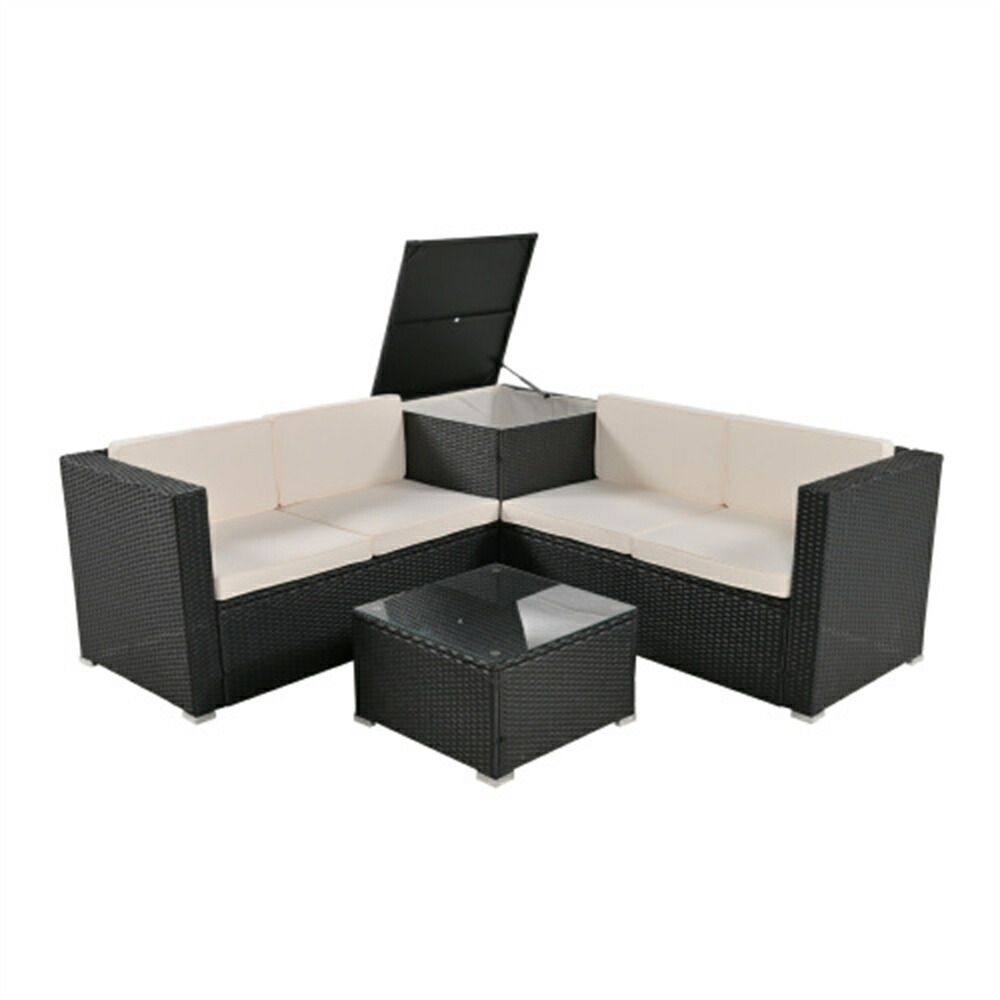 【楽天市場】ガーデンファニチャー 4点 収納付き ガーデン クッション付き ラタン調 家具 アウトドア ソファーセット ホテル カフェ ベランダ 高級 おしゃれ：SSG SHOP