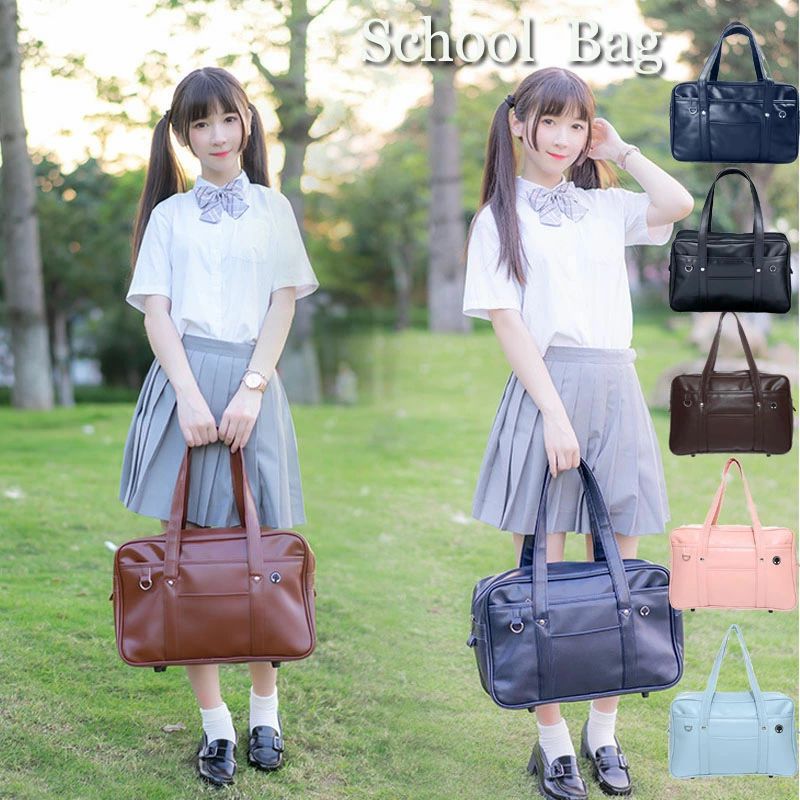 【楽天市場】5色選べる スクールバッグ 合皮 通学 女子高生 トートバッグ 防水 PU素材 イヤホン穴付き 鋲が付き 手提げ ショルダーバッグ ...