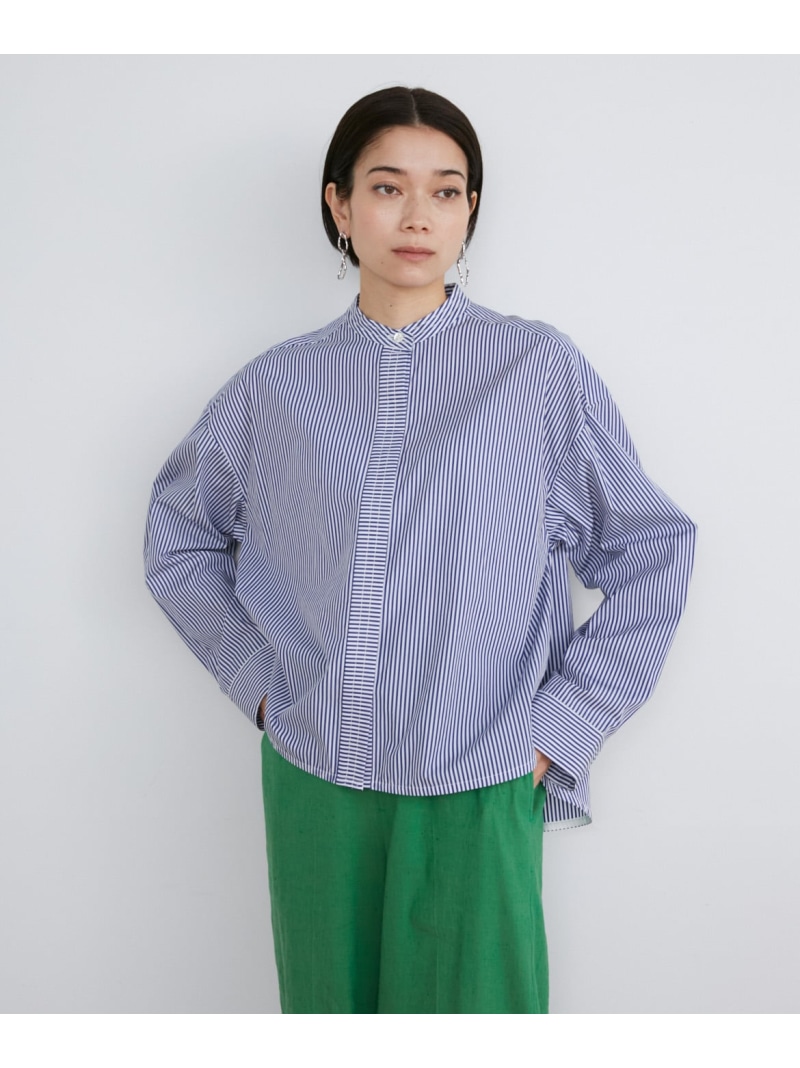 【楽天市場】《大きいサイズ》ショート丈バンドカラーカラーシャツ INED イネド トップス シャツ・ブラウス ホワイト ブルー【送料無料 ...