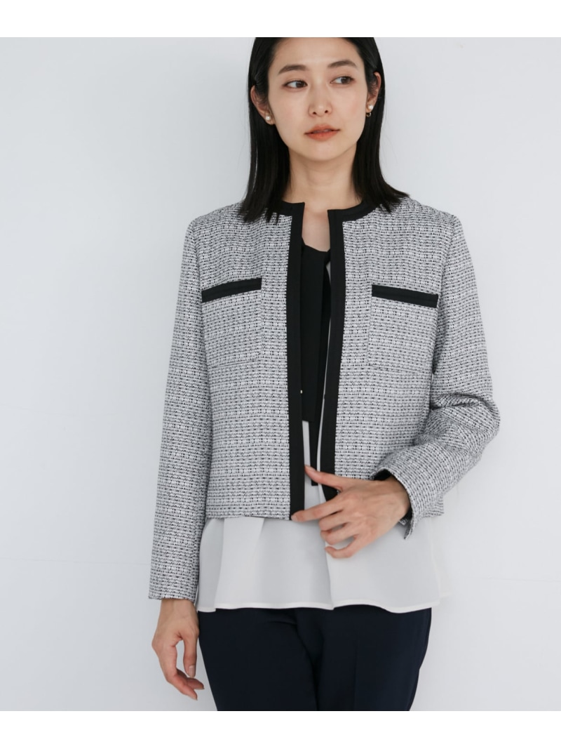 【楽天市場】《大きいサイズ》ノーカラーツイードジャケット INED イネド ジャケット・アウター ノーカラージャケット ネイビー ホワイト【送料無料】[Rakuten Fashion ...