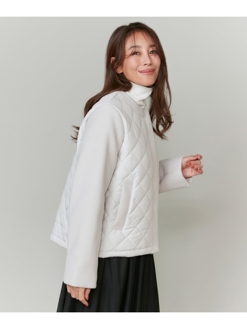 【楽天市場】キルティングノーカラーブルゾン INED イネド ジャケット・アウター ブルゾン・ジャンパー ホワイト ネイビー【送料無料 ...