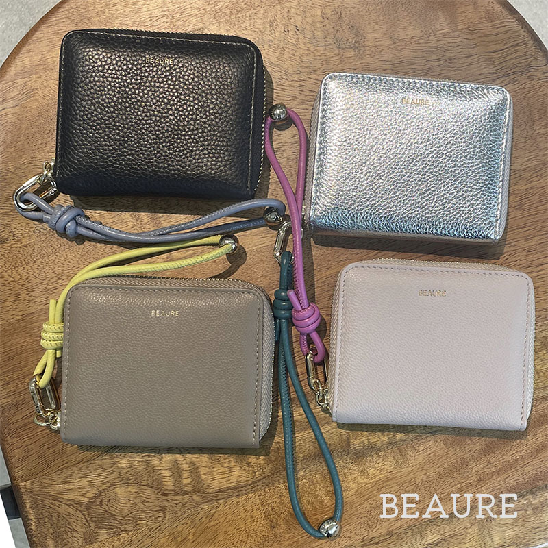 【楽天市場】【送料無料】二つ折り財布 BEAURE B-24096 カウレザービュレ カウレザー ハンドストラップ付きバイカラーラウンドミニ ...