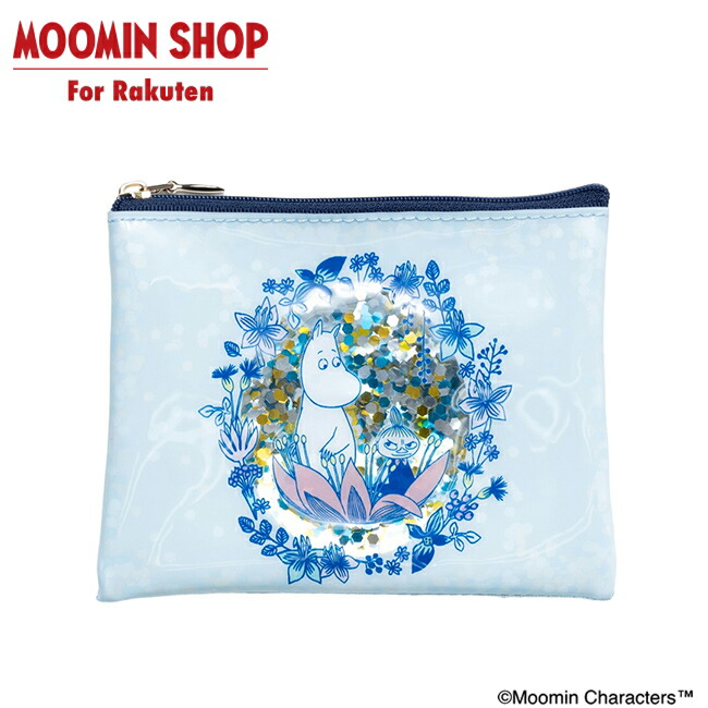 【楽天市場】MOOMIN FLOWER WREATH ミニフラットポーチ ブルー：MOOMIN SHOP 楽天市場店