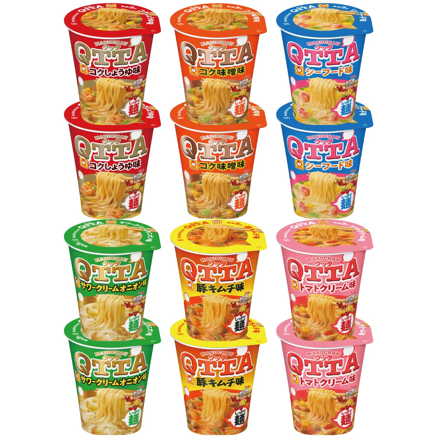 【楽天市場】マルちゃん QTTA 6種アソート コクしょうゆ味、コク味噌味、シーフード味 75g、サワークリームオニオン味 82g、豚キムチ味 76g、トマトクリーム味 84g 各2個計12個 ...