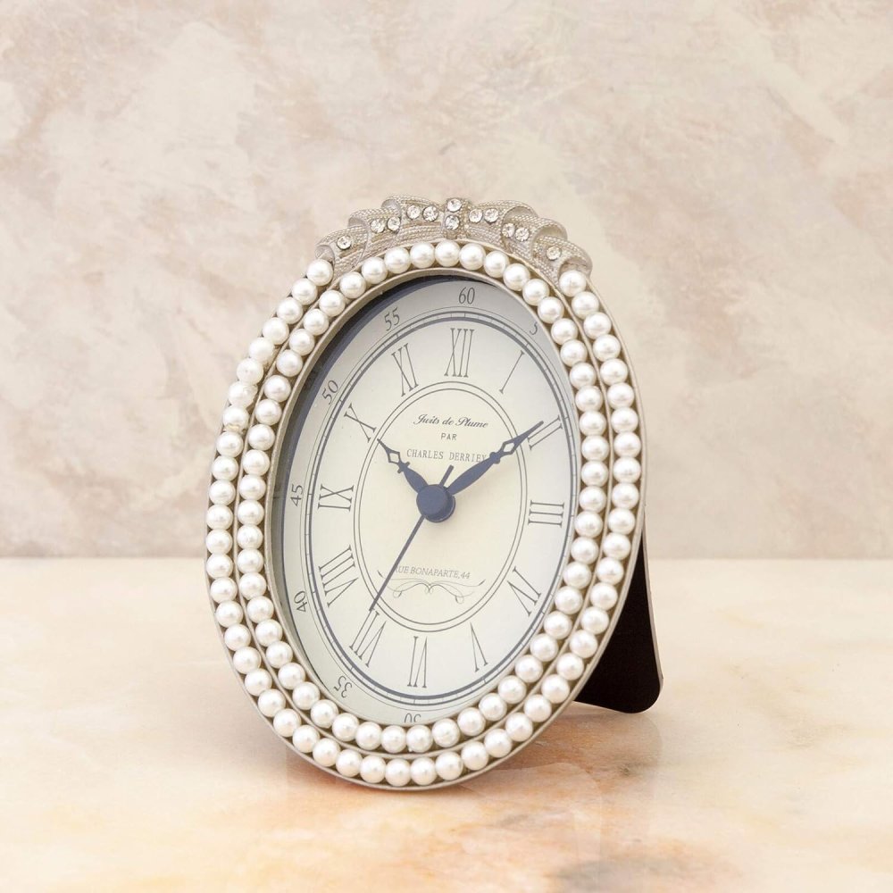【楽天市場】置時計 インテリア アンティーク調 パール/ラインストーン 時計 A パールオーバル3A W10×D4×H14cm AK-C-3A ...
