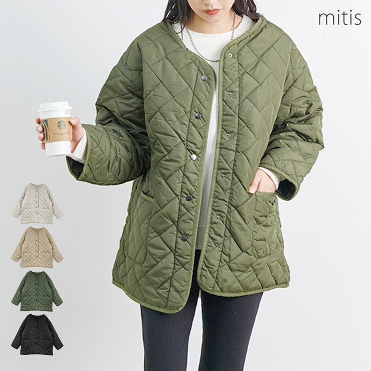 【楽天市場】【マラソン期間中 5%OFFクーポン】LAPULE キルティングコート レディース 中綿キルト ノーカラー ミディ丈 ブルゾン ...