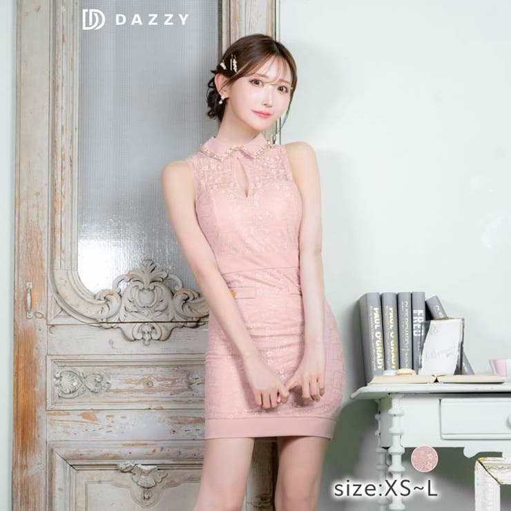 【楽天市場】Dazzy [XS~Lサイズ]チェーンビジュー襟付きフラワーレースノースリーブタイトミニドレス ワンピース・ドレス：SHOPLIST