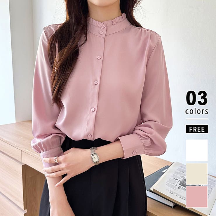 【楽天市場】COCOMOMO フリルネックシャツ シャツブラウス オフィス フォーマル オフィスカジュアル セレモニー シャツ ブラウス フリル 長袖 レディース バンドカラー トップス ...