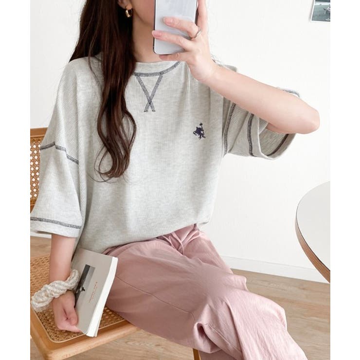 【楽天市場】Classical Elf 《JaVa ジャバコラボ》ポコポコ素材が今の気分♪胸刺繍＆配色ステッチワッフル半袖Tシャツ トップス：SHOPLIST