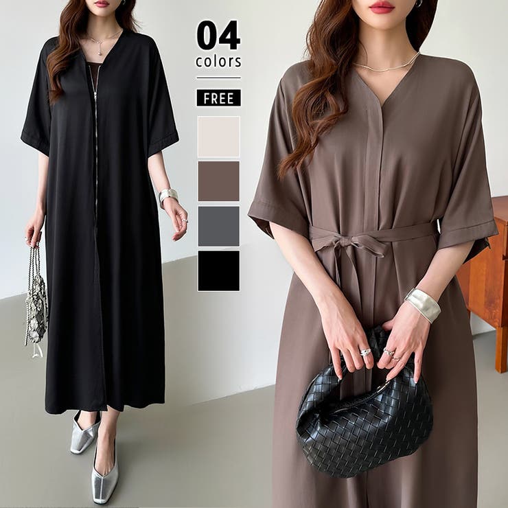 【楽天市場】COCOMOMO ジップアップワンピース シャツワンピース vネックワンピース オフィス オフィスカジュアル ワンピース ロング 半袖 レディース vネック ロングワンピース ...