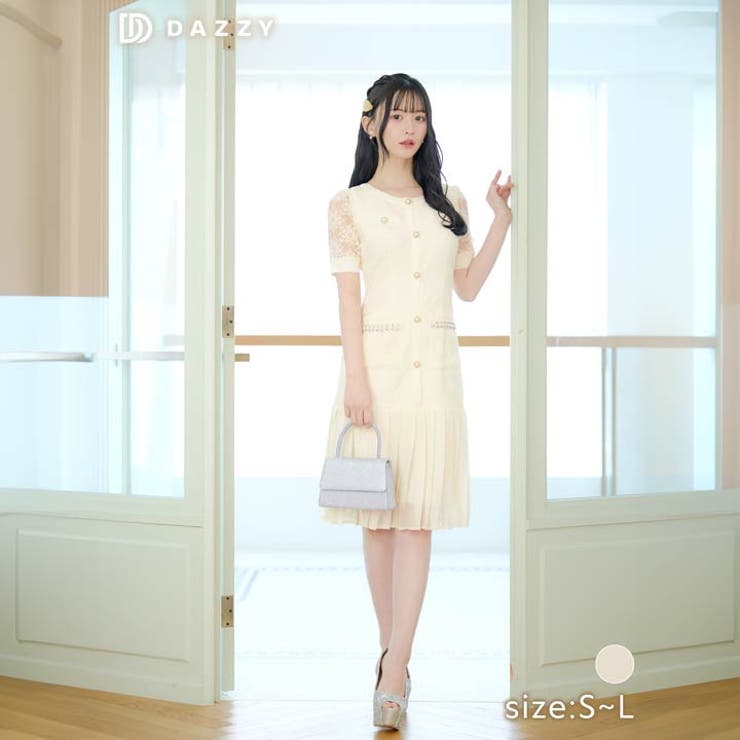 【楽天市場】Dazzy [Aライン] フラワーレースパールビジュープリーツAライン膝丈ドレス[SML/3サイズ展開] ワンピース・ドレス：SHOPLIST