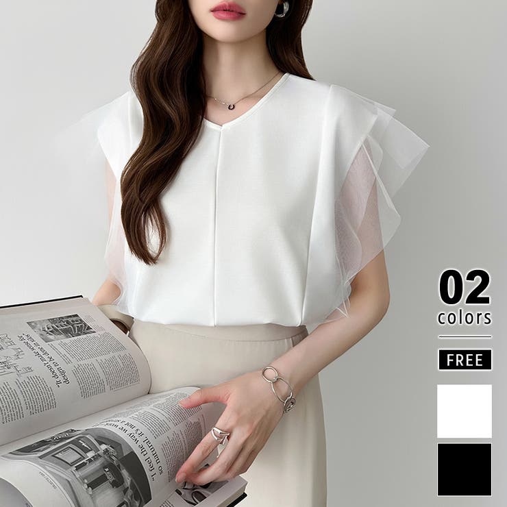 【楽天市場】COCOMOMO チュールスリーブトップス 夏トップス ブラウス オフィス オフィスカジュアル シアー レース シースルー トップス シアー チュール フリル レディース 綺麗め ...