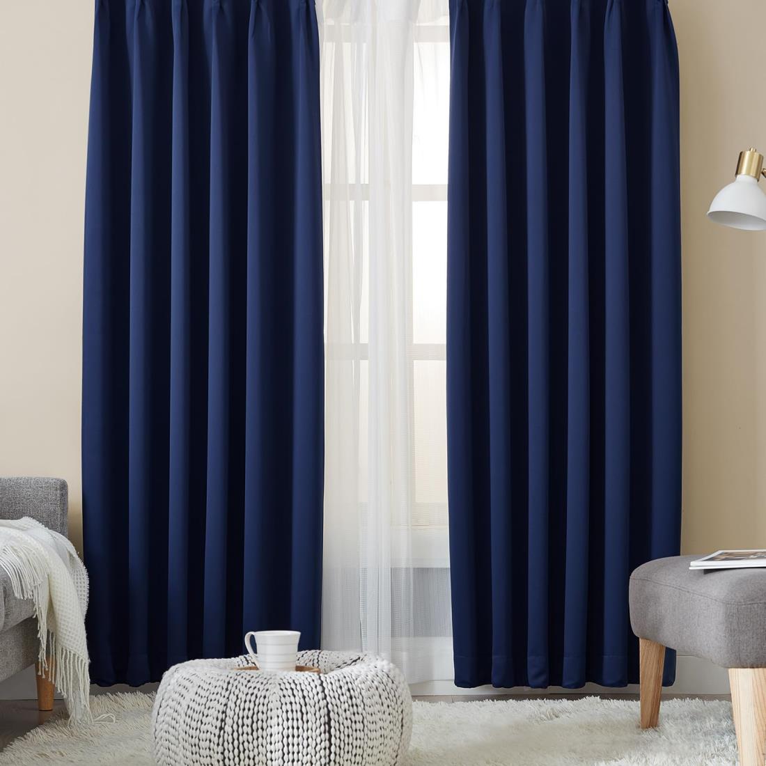 【楽天市場】Hansleep カーテン 1級遮光 4枚セット 幅100cm丈220cm ネイビー 断熱 防寒 防音 省エネ 厚手 無地 おしゃれ 洗える リビング用 (カーテン2枚・レース2枚 ...