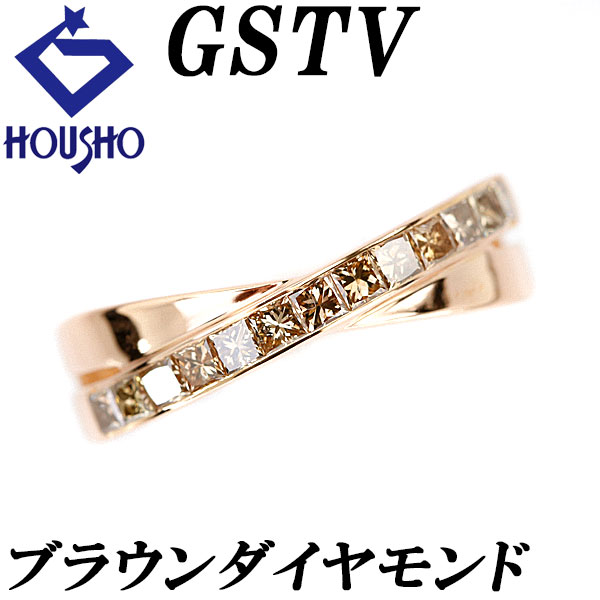 【楽天市場】【5/9～5/16マラソン 最大3万円クーポン+全品ポイント5倍】GSTV ブラウンダイヤモンド リング K18PG ダブル ツイン 重ね付け風 クロス 変形カット ファンシー ...