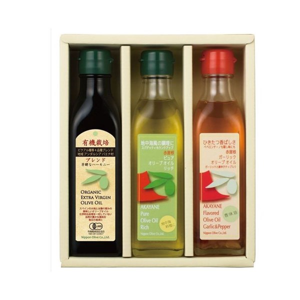 【楽天市場】【スーパーSALE★P10倍&最大1500円OFFｸｰﾎﾟﾝ】日本オリーブ 赤屋根オリーブオイル バラエティセット 180g 3本セット（BRG180-55セット）：シャン コス ...