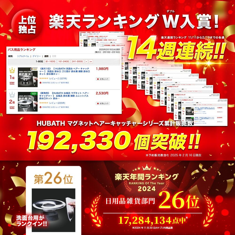 《楽天1位》 【 HUBATH 洗面台 ヘアー キャッチャー 】 洗面台 排水口 ゴミ受け 排水溝 掃除 排水口ネット 排水溝ネット はいすいこう ネット ごみ受け makuake 送料無料 極排水