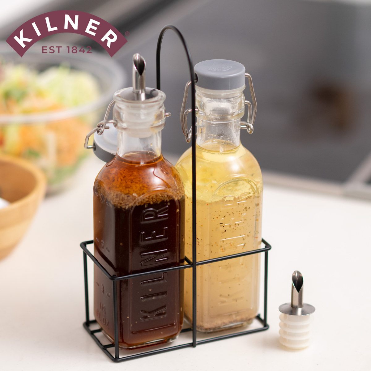 【楽天市場】KILNER キルナー オイルボトル＆メタルラック 0.3L 2本セット Set Of 2 Oil Bottles & Metal Rack 0.3L （ 調味料入れ キルナー ...