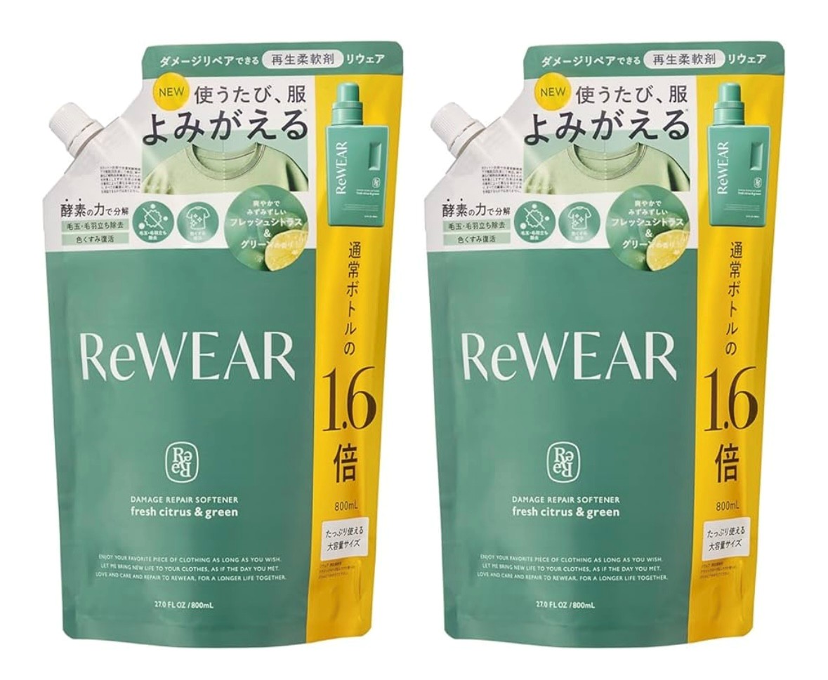 【楽天市場】【セット】ReWEAR 再生柔軟剤 フレッシュシトラス＆グリーン 詰め替え用1袋（800ml)×2袋セット 神奈川倉庫：S＆Kグループ