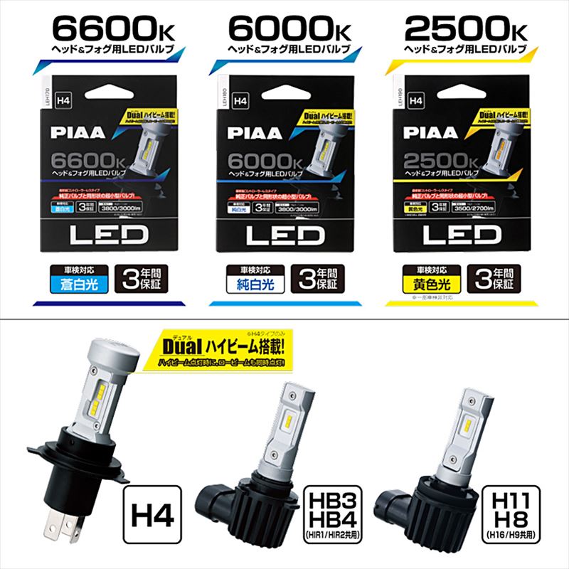 【楽天市場】LEH180 PIAA H4 ヘッドライト&フォグランプ用LEDバルブ 純白光6000K ホワイト コントローラーレス デュアルハイビーム搭載 左右セット 車検対応品：スカイ ...