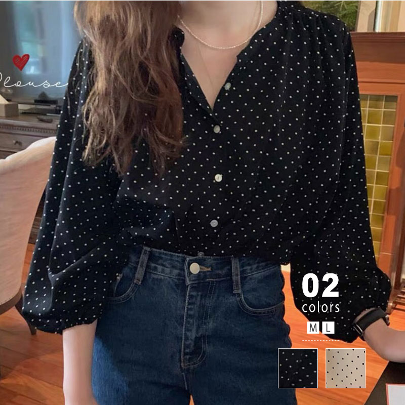 【楽天市場】【10/26！クーポンで2,460円】 ブラウス ドット柄 レディース トップス シャツ シャツブラウス 長袖 七分袖 ゆったり ...