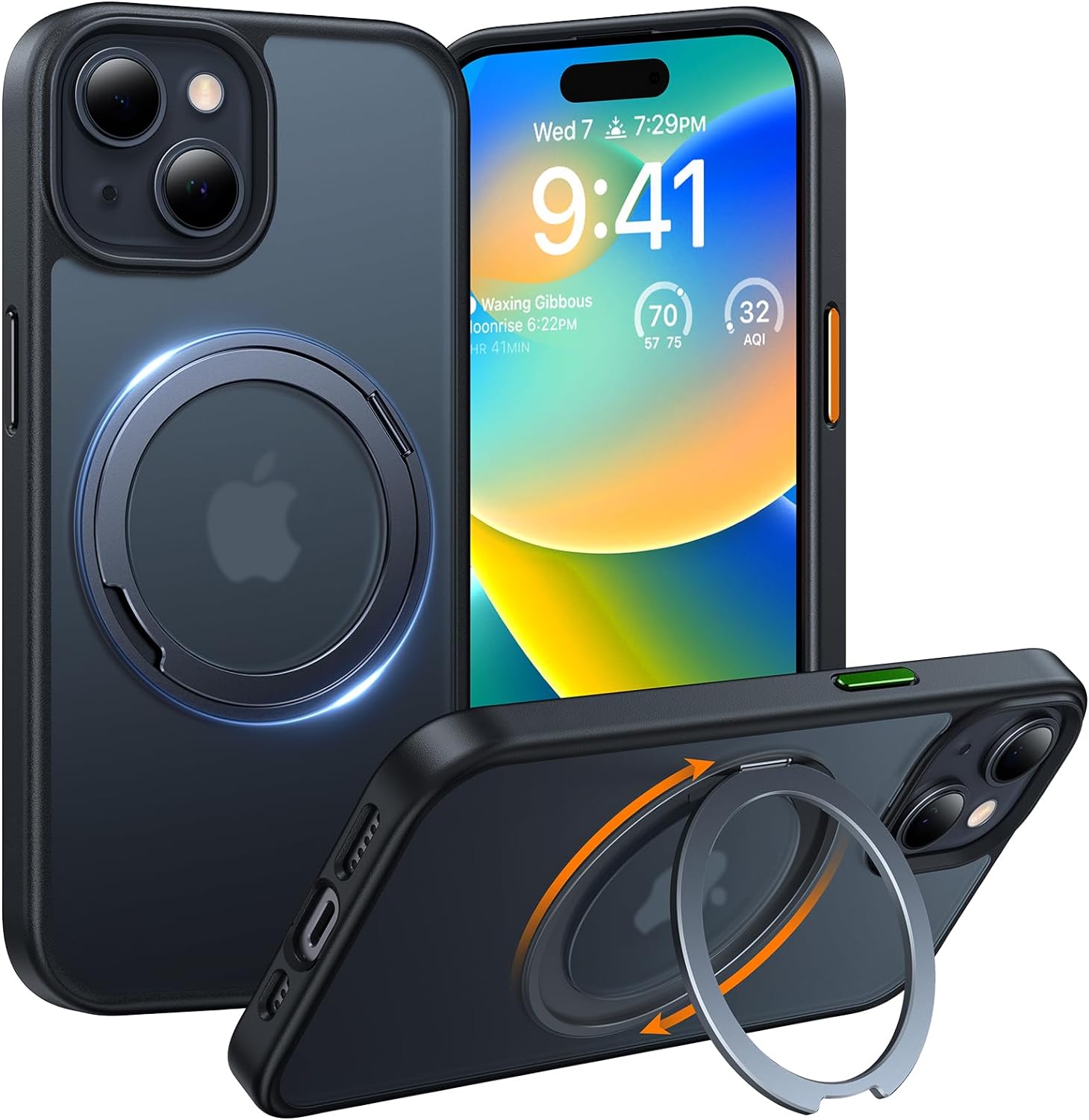 【楽天市場】即納 iPhone マグネット内蔵 MagSafe対応 多機能 360度回転 スタンド リング 米軍MIL規格 ブラック 15 ...