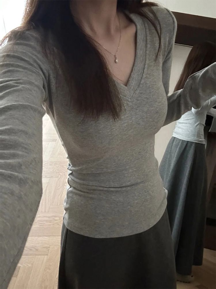 【楽天市場】女性用 長袖 Tシャツ 秋冬季 Vネック ポリエステル 95％ アクリル 5％ 270g 保温 デロン 長袖トップス：スマートショップ