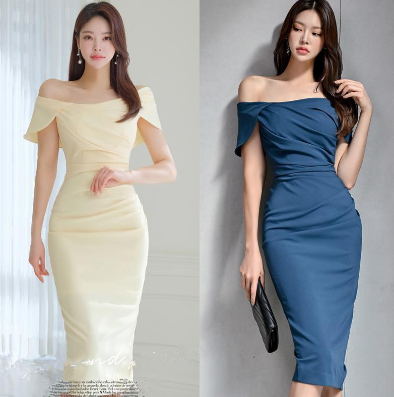 【楽天市場】【10％OFF & P2倍スーパーセール限定】 ドレス パーティー オープンショルダー 夏 新作 お嬢様 気質 スリム タイト：スマートショップ