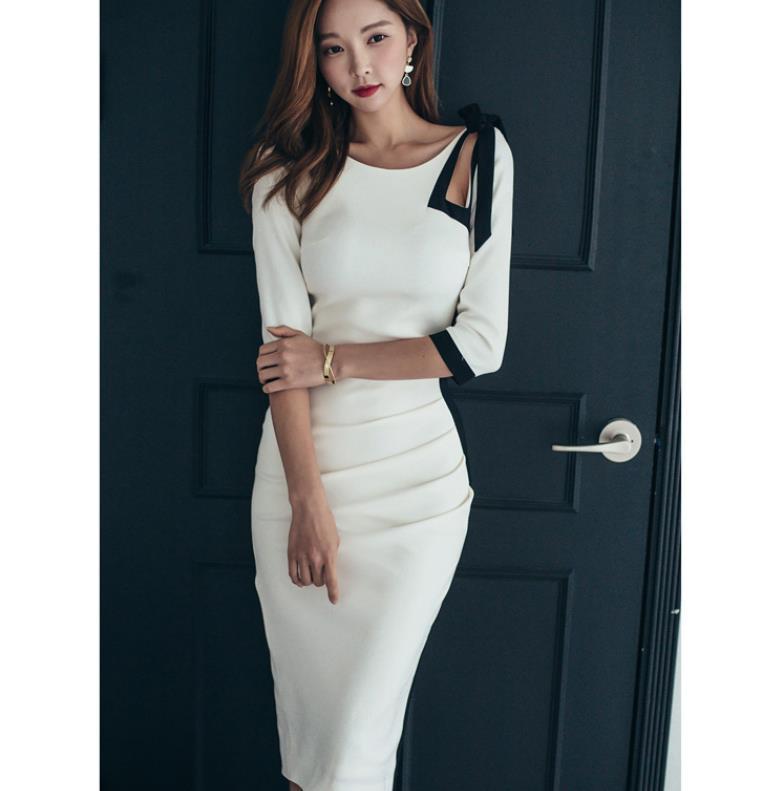 【楽天市場】【10％OFF & P2倍スーパーセール限定】 ワンピース 春夏 新作 デザイン感 スリム リボン付き タイト ドレス：スマートショップ