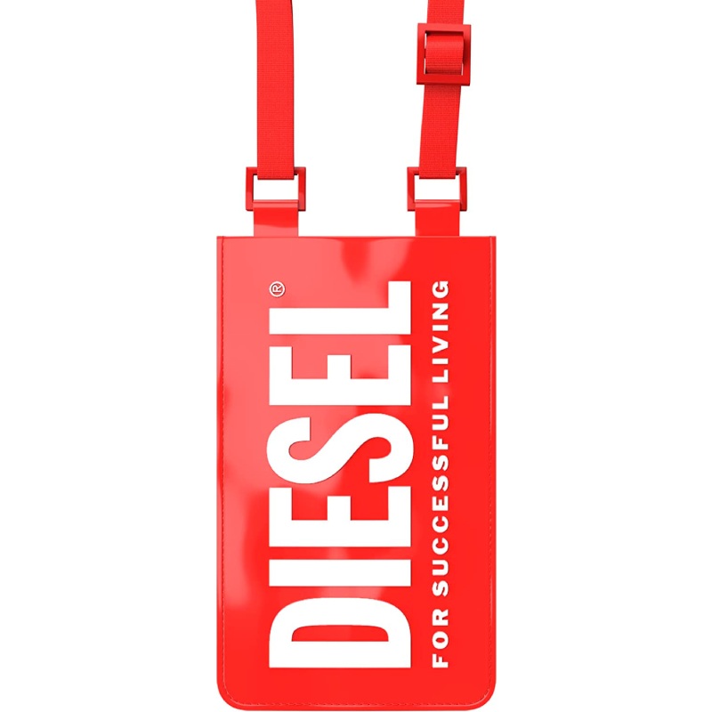 【楽天市場】DIESEL ポーチ型スマホケース ユニバーサル レッド ディーゼル ロゴ入り ストラップ付ケース Mサイズ 多機種対応 ...