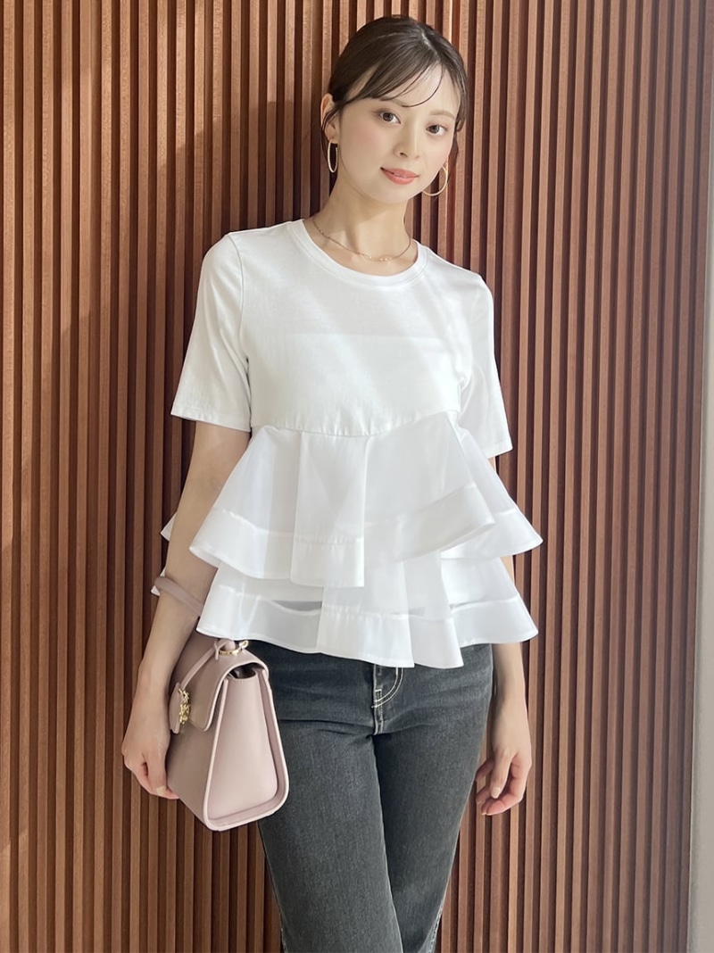 【楽天市場】異素材ペプラムTシャツ SNIDEL スナイデル トップス スウェット・トレーナー ホワイト ブラック【送料無料】[Rakuten Fashion]：SNIDEL／スナイデル