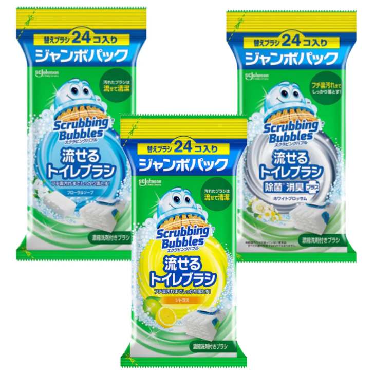 【楽天市場】スクラビングバブル 流せるトイレブラシ 付け替え 使い捨て 24個入各3袋セット：So-netmoソネトモ
