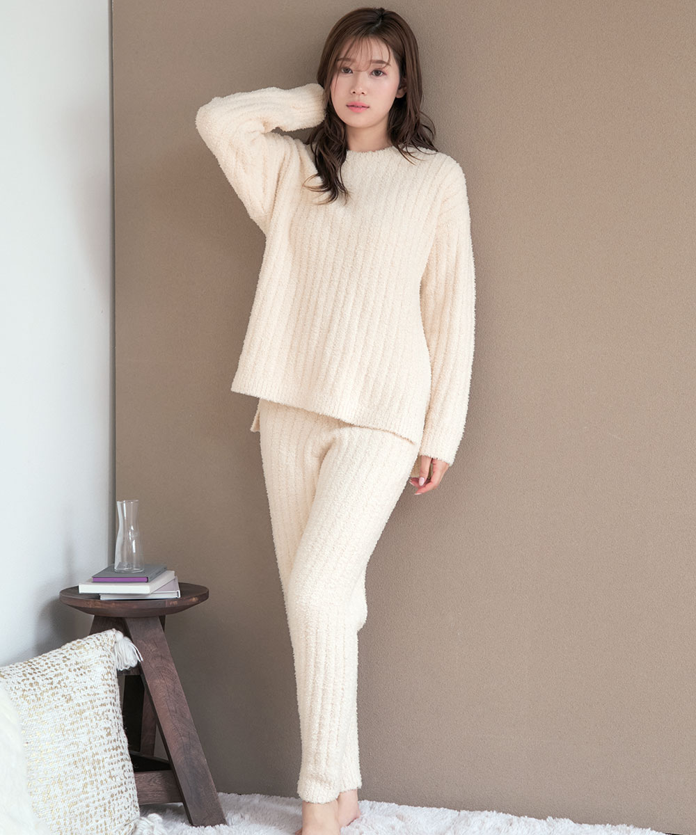 【MAX30％OFFクーポン】\楽天月間1位／ルームウェア 部屋着 セットアップ リブモールニット 腹巻付き 上下セット(レディース 秋 冬 パジャマ 寝間着 暖かい あったか 長袖 ロング ...