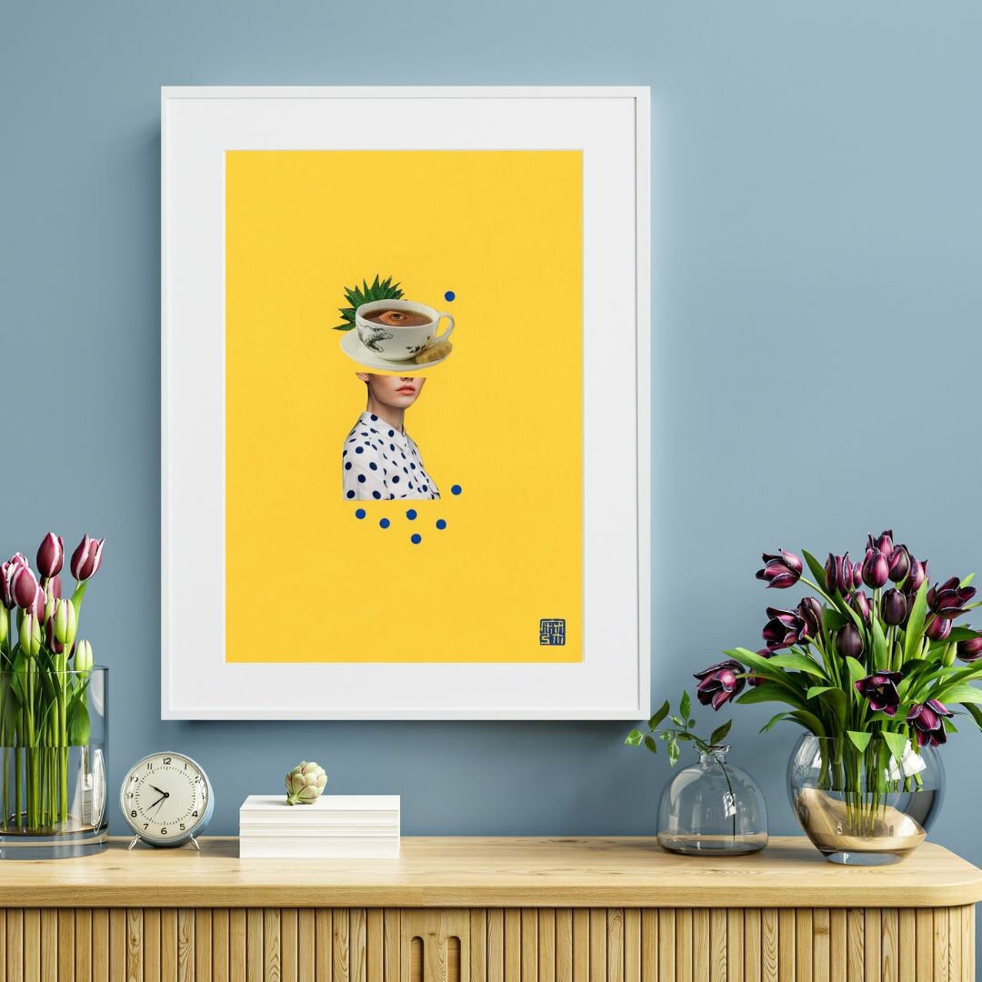 【楽天市場】アート 絵 ポスター【オードリーターン】※フレーム別売り コラージュ 想像 女性 ドット模様 紅茶 写真 photo A4 A3 A2【Make Sense】 ＃maya129 ...