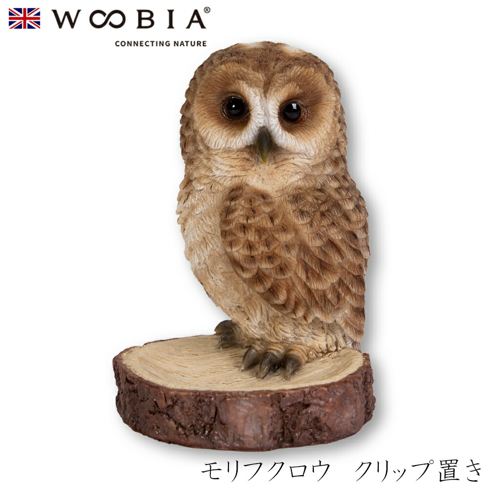 【楽天市場】『全品SALEクーポン』ウービア Woobia 【モリフクロウ クリップ置き】 (幅7.5cm×奥行6cm×高さ8.8cm）かわいい 置物 リアル 動物 おしゃれ インテリア ...