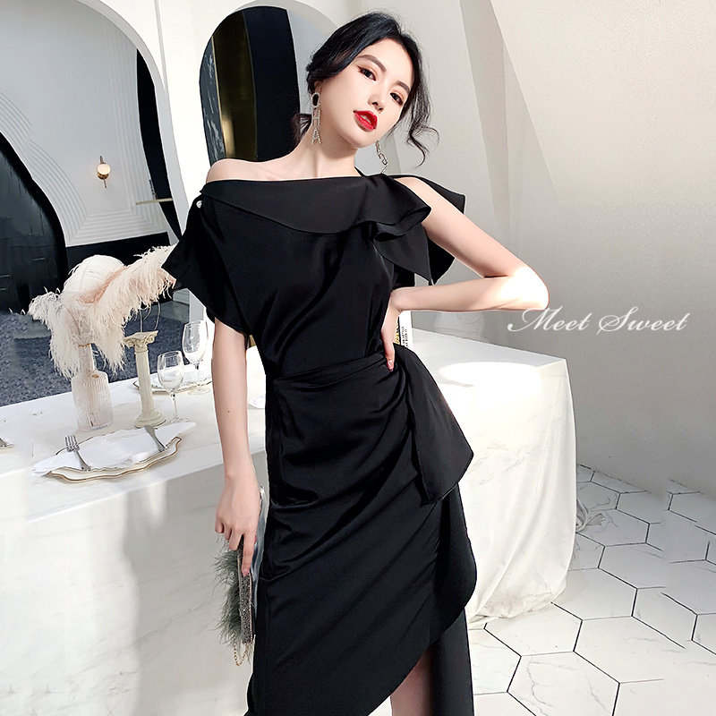 【楽天市場】カラードレス ファスナー パーティードレス フォーマルドレス ミディアムドレス アシンメトリー 結婚式 二次会 披露宴 発表会 ...